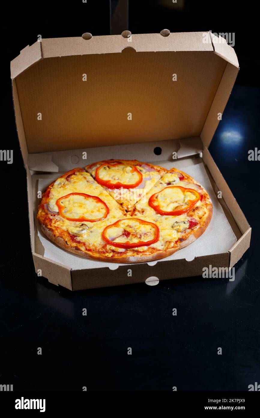 Italian pizza delivery. Delicious oven baked pizzeria dish with ...