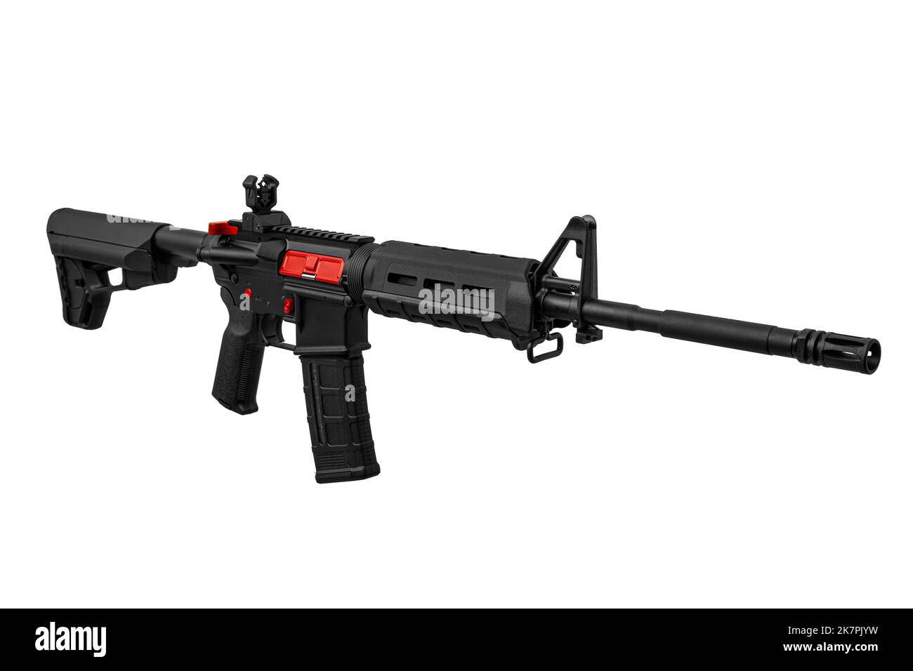 Modern automatic rifle with red elements isolated on white background ...