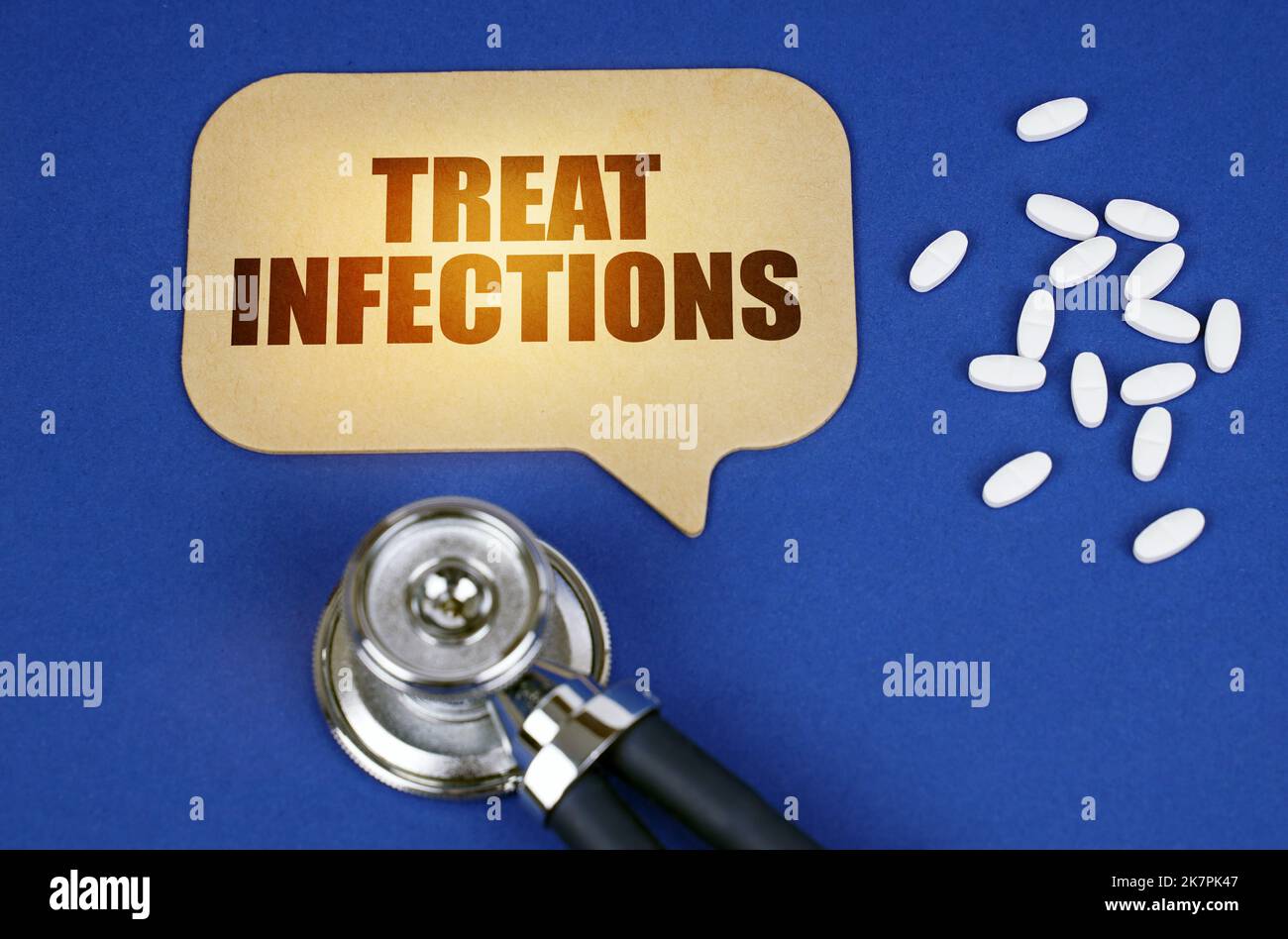 Medical concept. On the blue surface of the tablet, a stethoscope and a ...