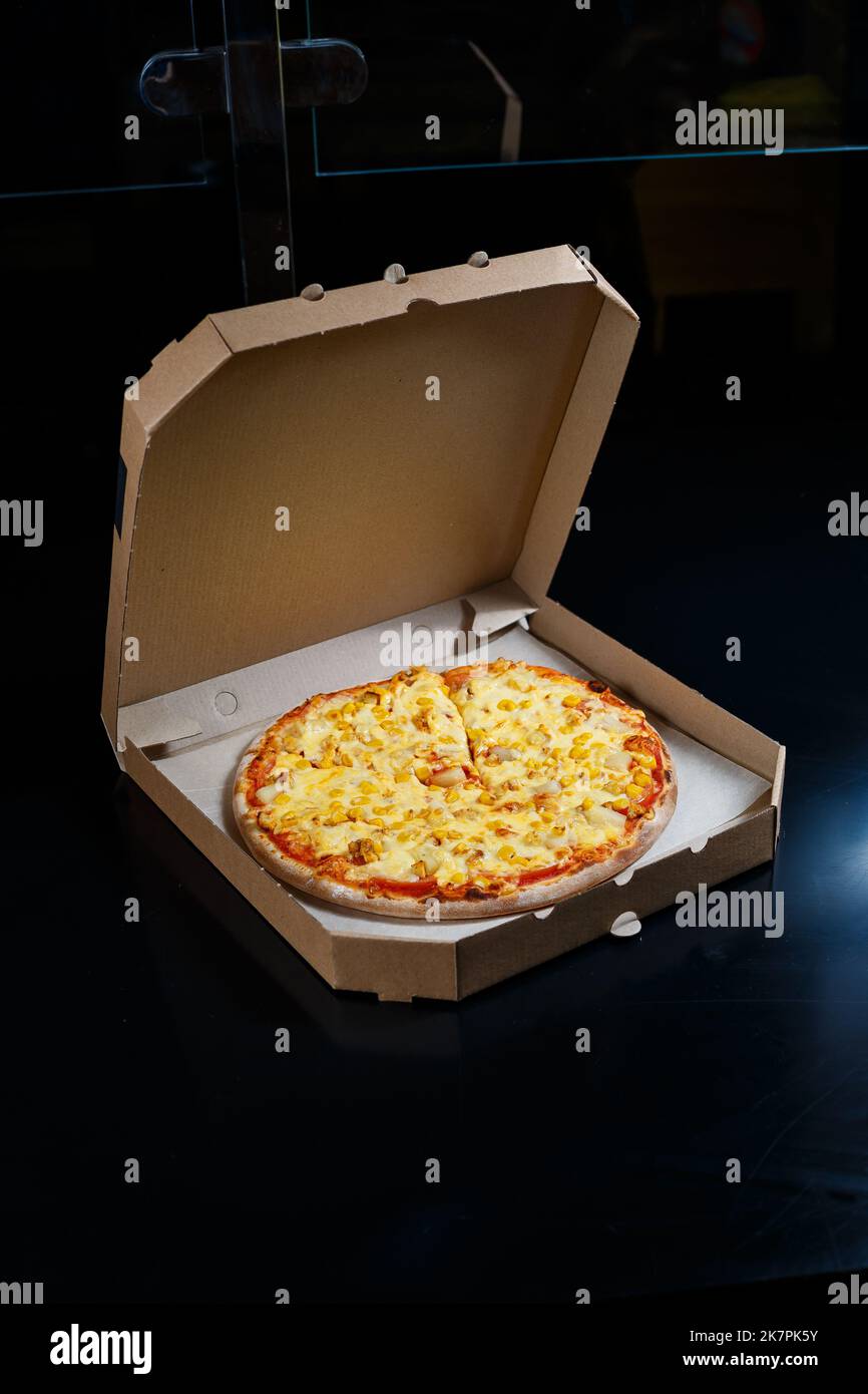 Italian pizza delivery. Delicious oven baked pizzeria dish with ...