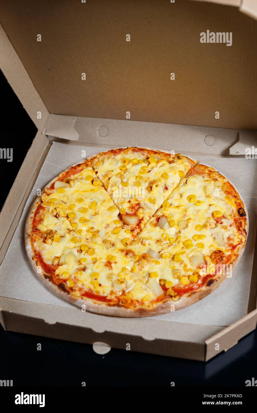 Italian pizza delivery. Delicious oven baked pizzeria dish with ...