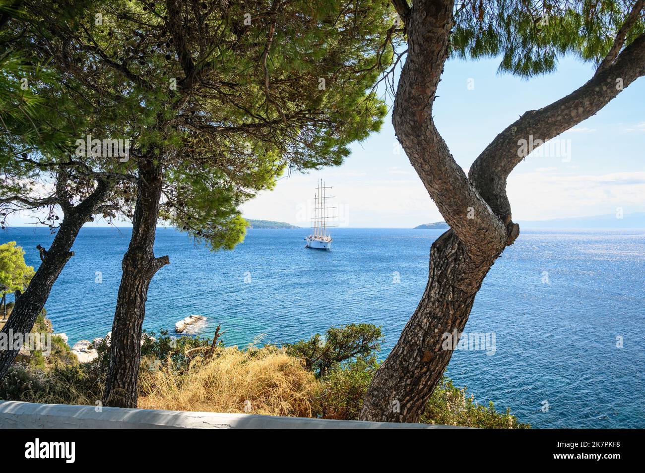 Clipper style cruise ship off Skiathos Stock Photo - Alamy