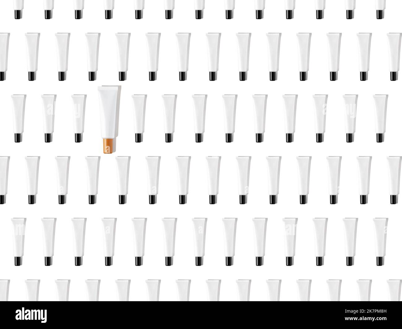 Creative seamless pattern of black and white cosmetic tubes on white ...
