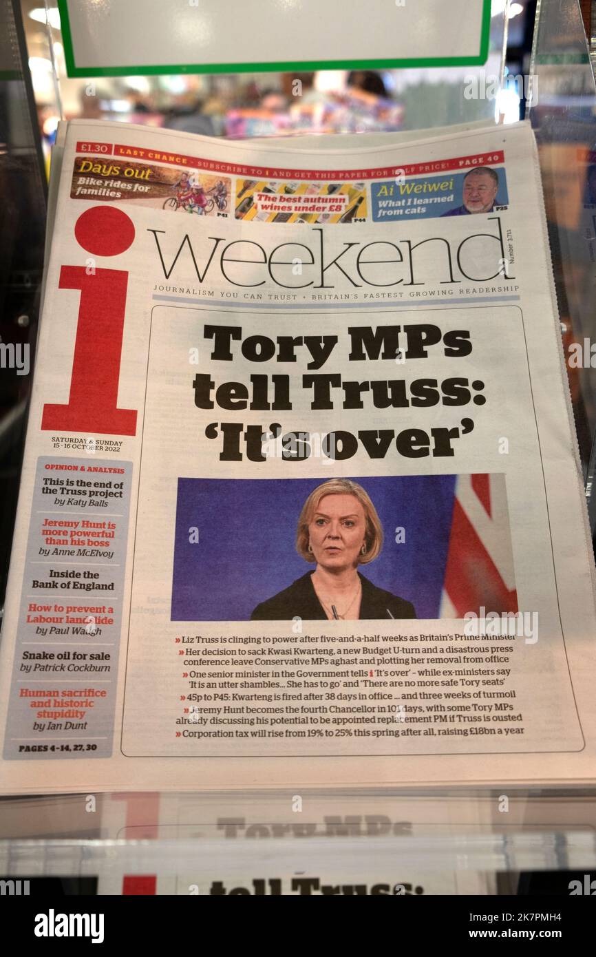 'Tory MP's tell Truss: 'It's over' iweekend newspaper headline Liz ...