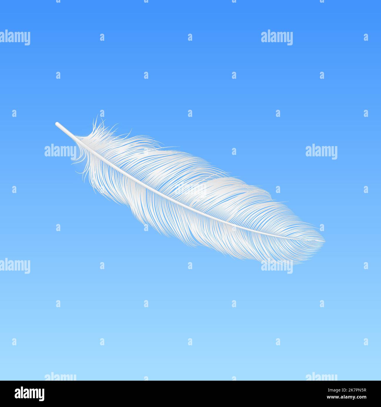 Vector 3d Realistic Falling White Fluffy Feather Closeup on Blue Sky ...