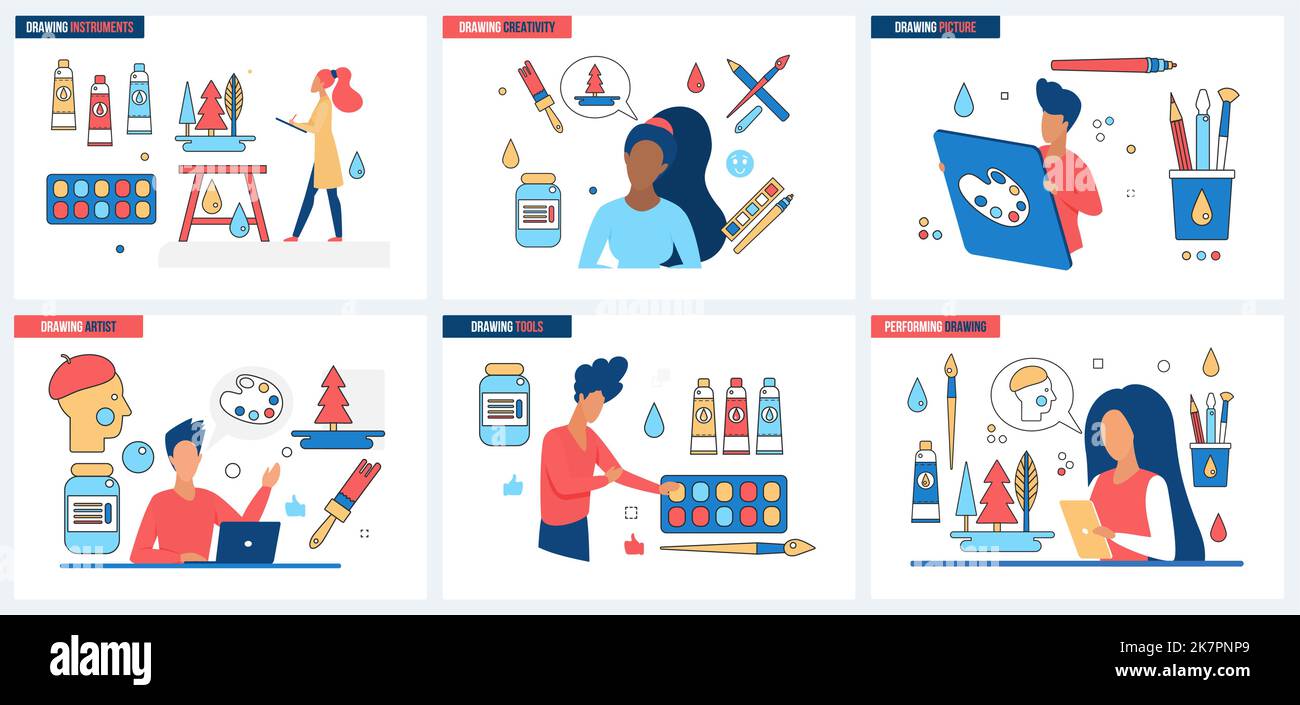 Design, digital art set vector illustration. Cartoon artist and ...