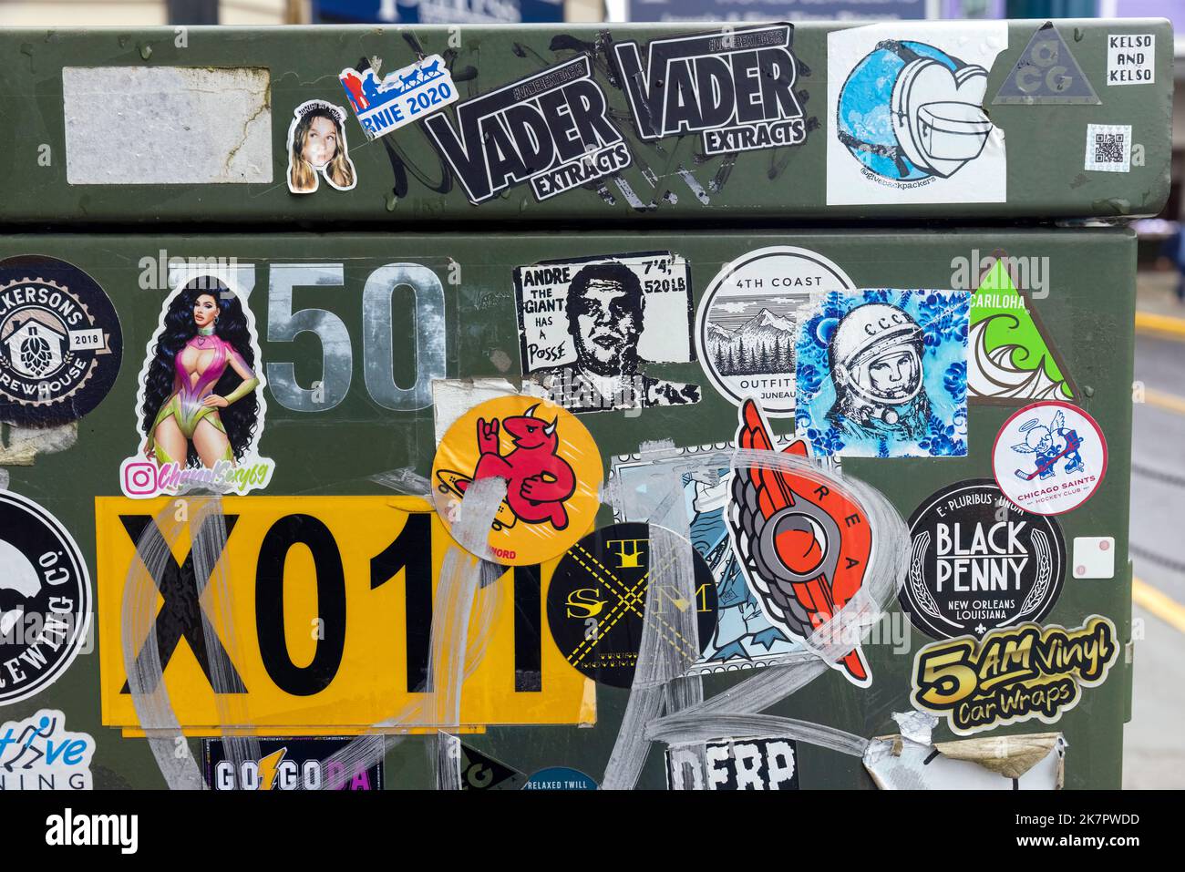 Stickers and graffiti in downtown Juneau, Alaska, USA Stock Photo - Alamy