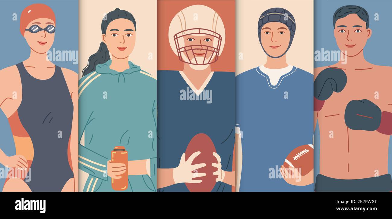 People sport. Diverse sportsmen and sportswomen Portraits of female and ...