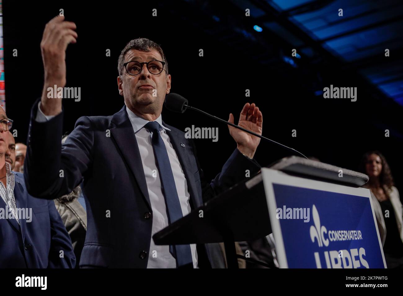 PCQ leader Eric Duhaime gestures as he speaks during a rally in Levis ...