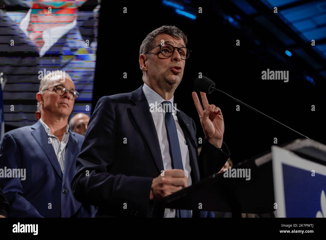 PCQ leader Eric Duhaime gestures as he speaks during a rally in Levis ...