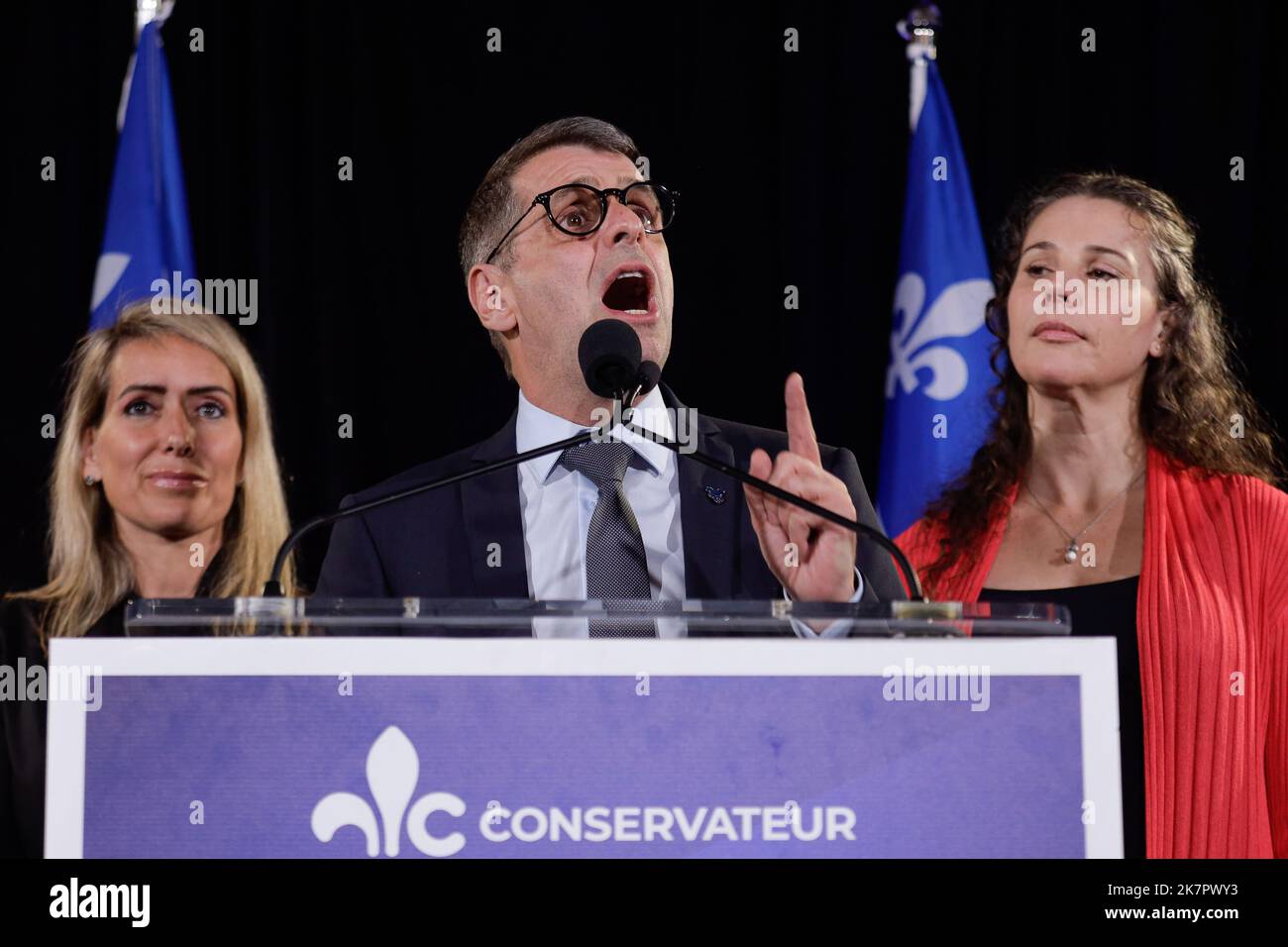 PCQ leader Eric Duhaime reacts to his defeat during election night in ...