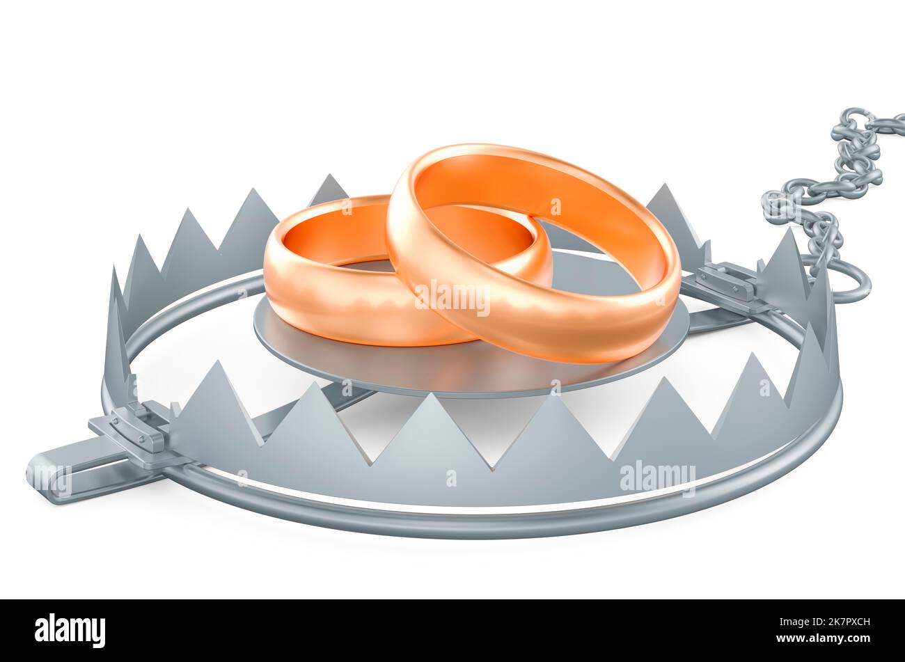 Bear trap with wedding rings, 3D rendering isolated on white background ...