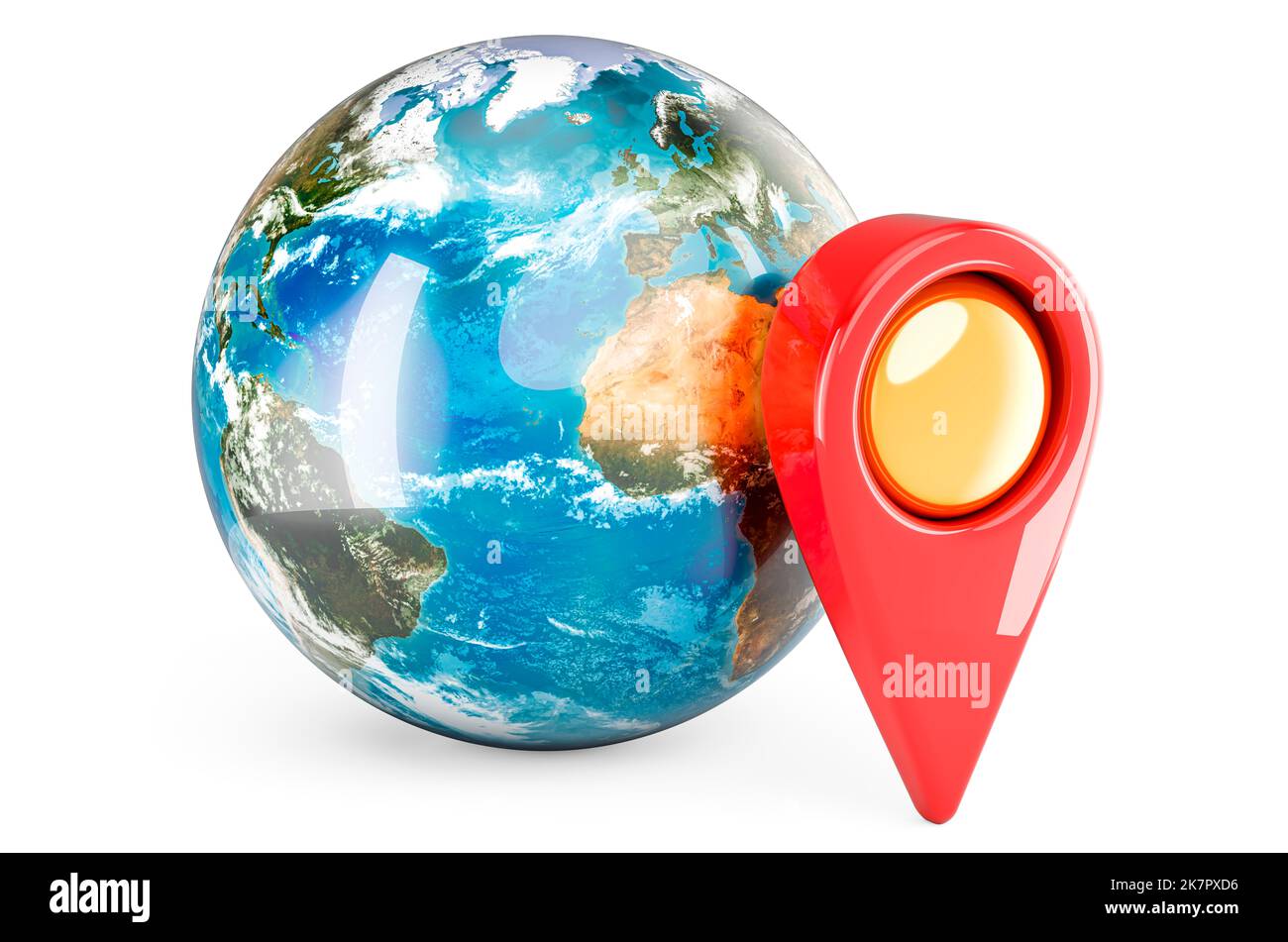 Earth Globe with map pointer, 3D rendering isolated on white background ...