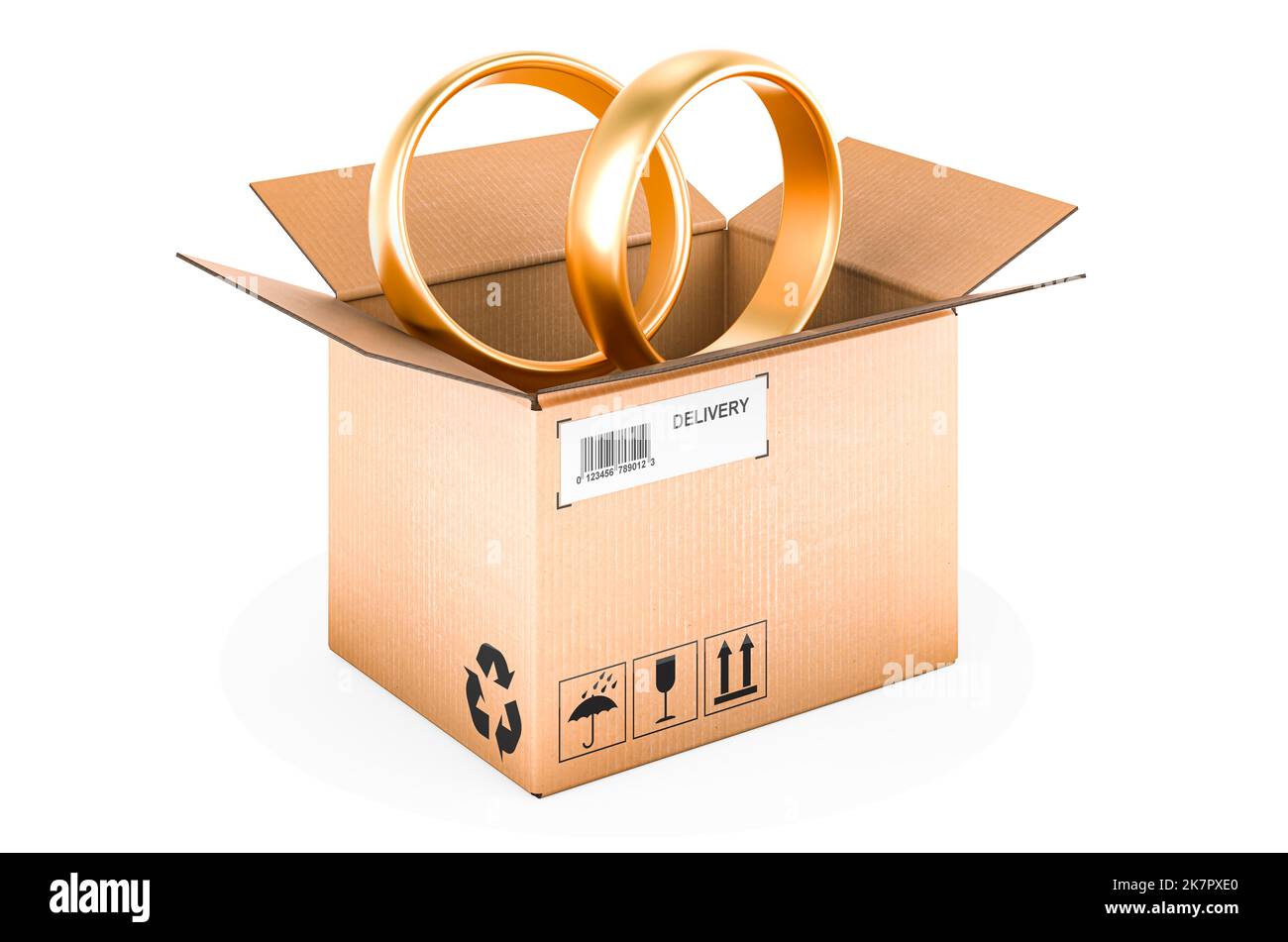 Parcel with wedding rings, 3D rendering isolated on white background ...