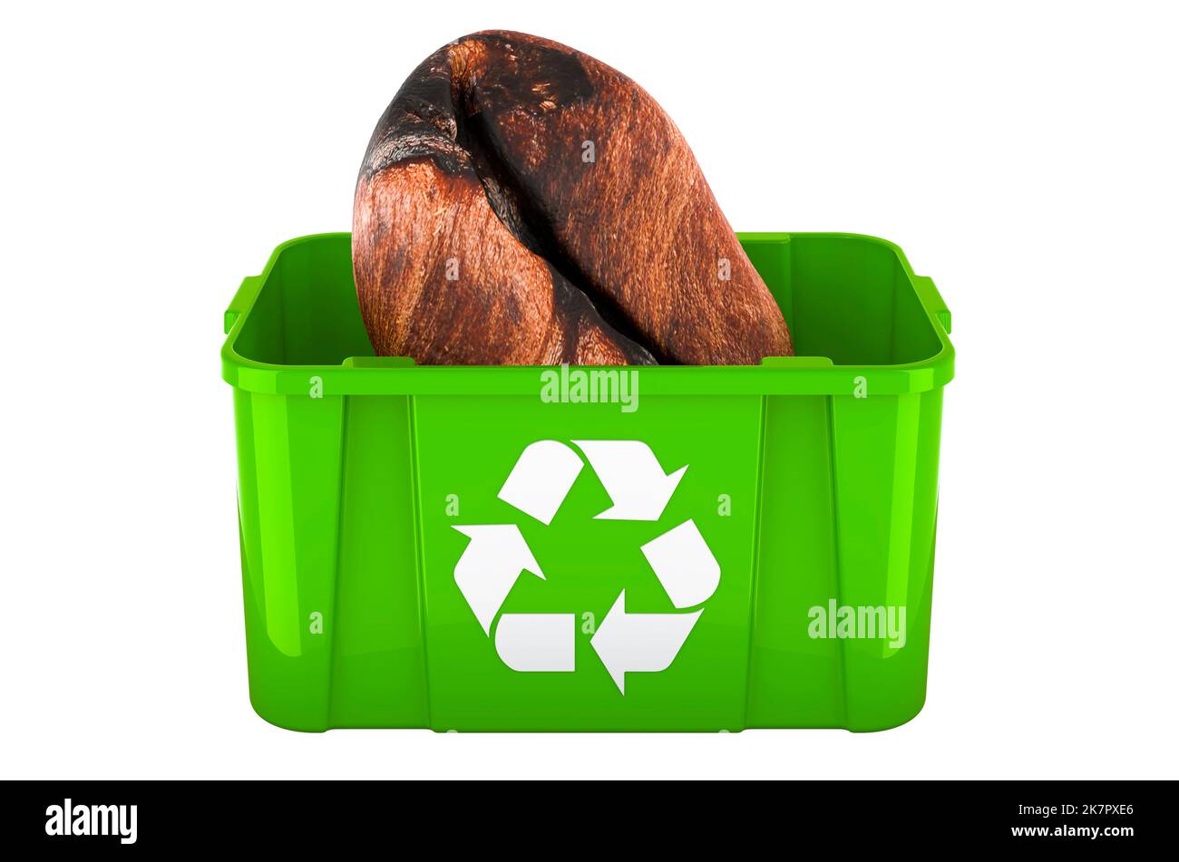 Recycling trashcan with coffee bean, 3D rendering isolated on white ...