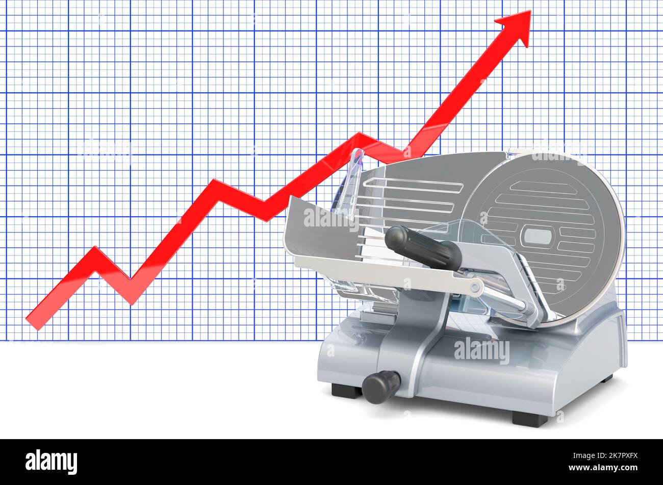 Slicing machine with growing chart. 3D rendering isolated on white ...