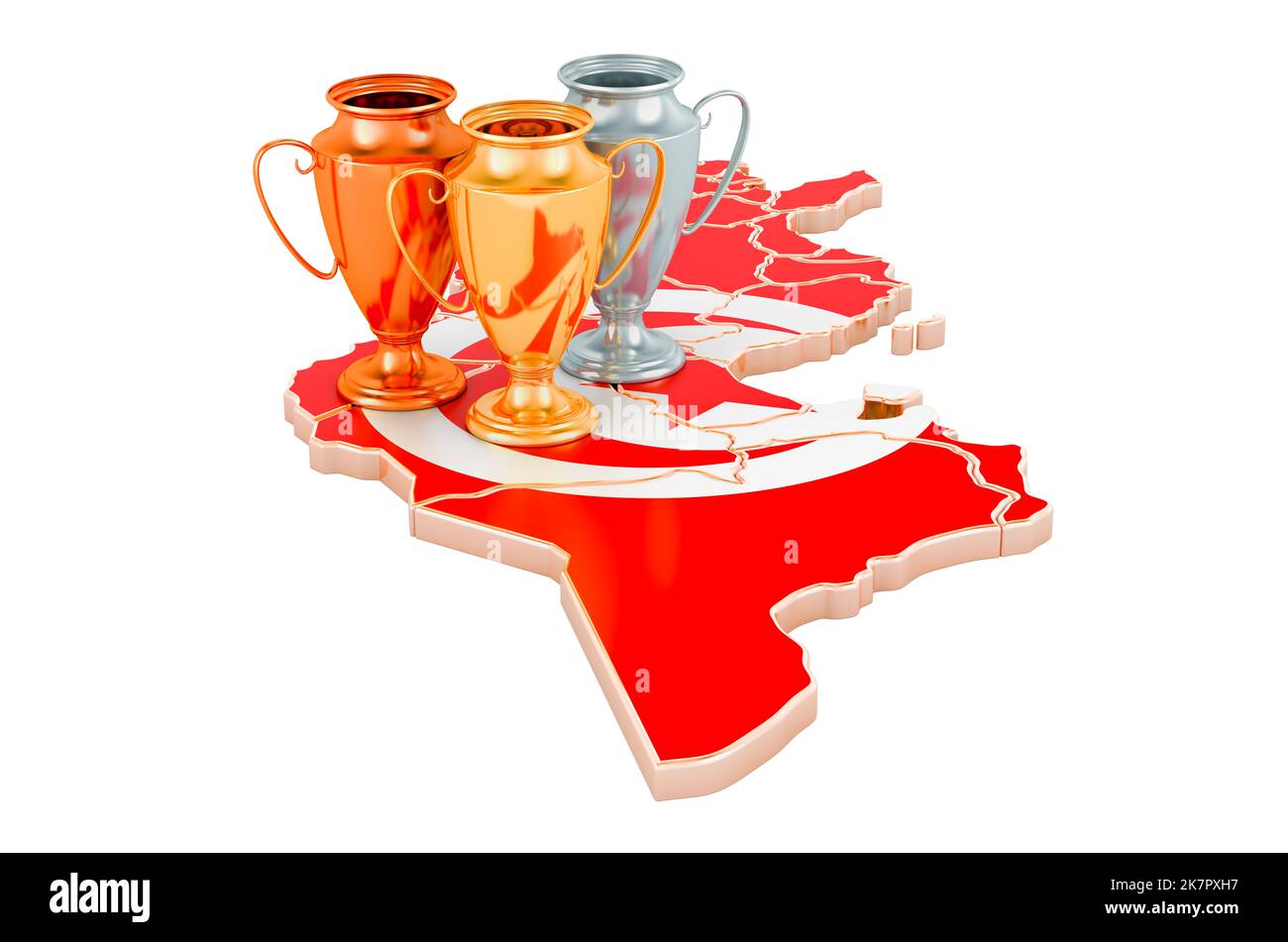 Trophy Cups on Tunisian map. Sport Tournaments in Tunisia, concept. 3D ...