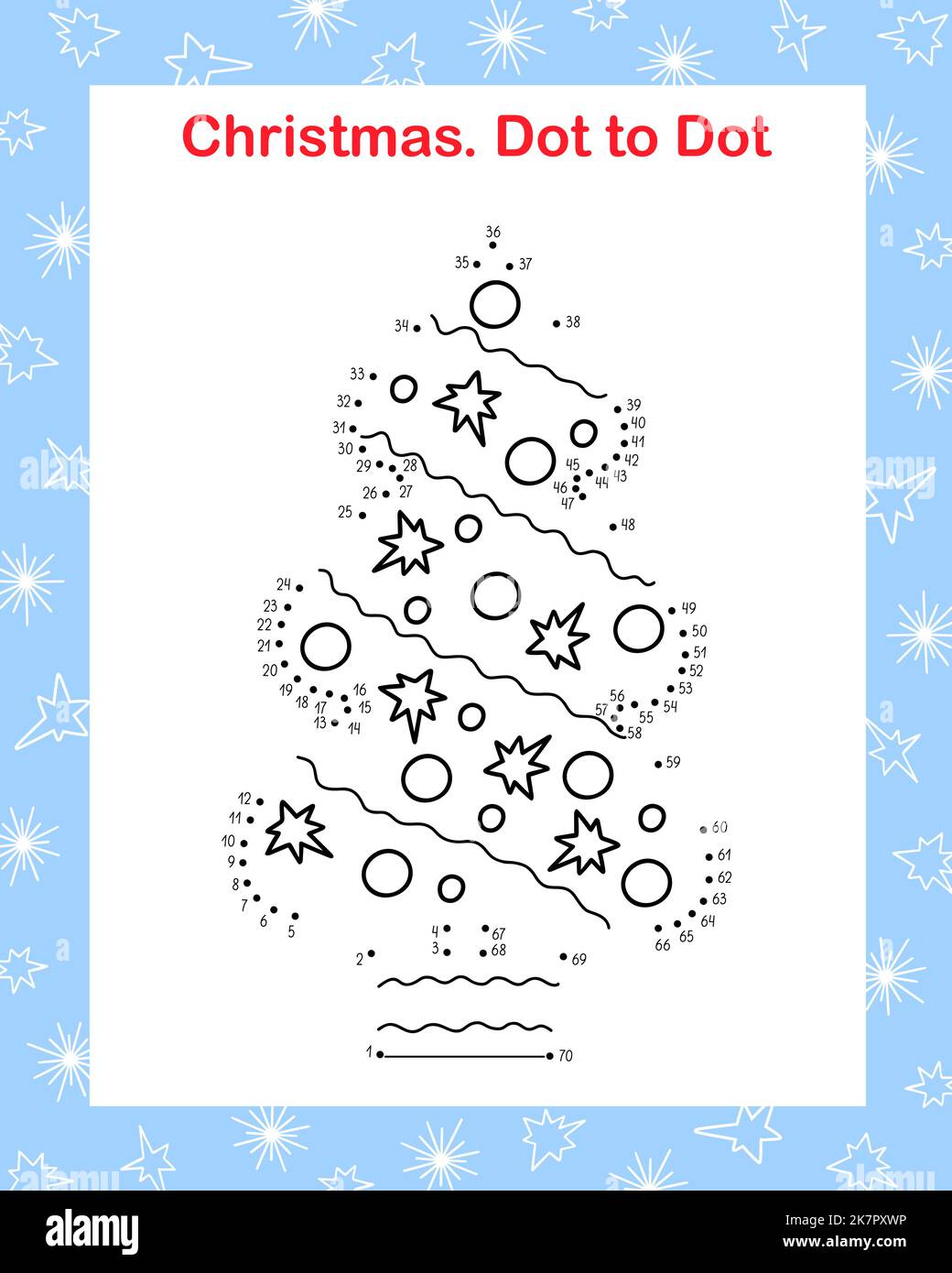 Decorated Christmas fir-tree dot to dot fun educational game or leisure ...