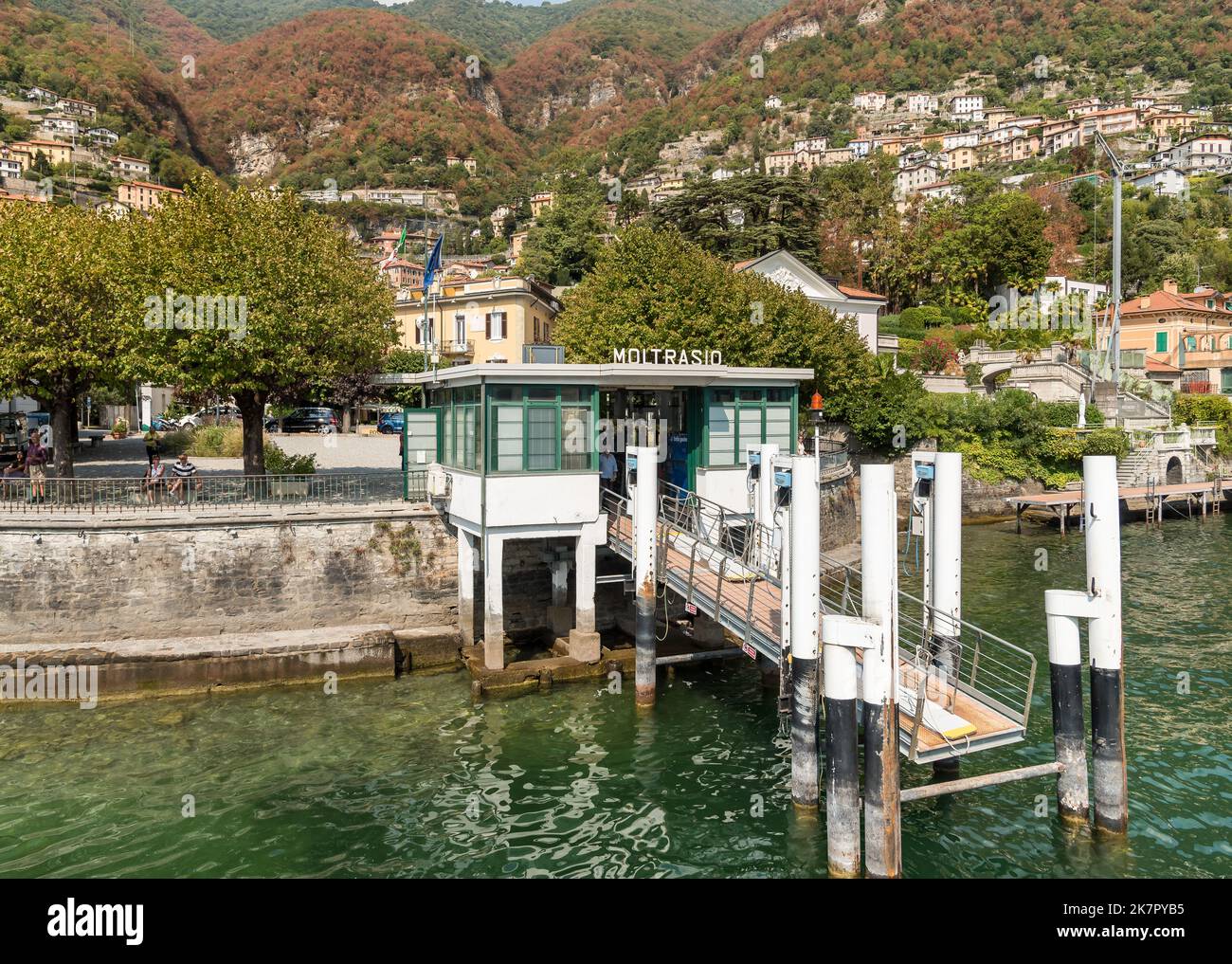 View of the pier of the village Moltrasio on Lake Como, Lombardy, Italy ...