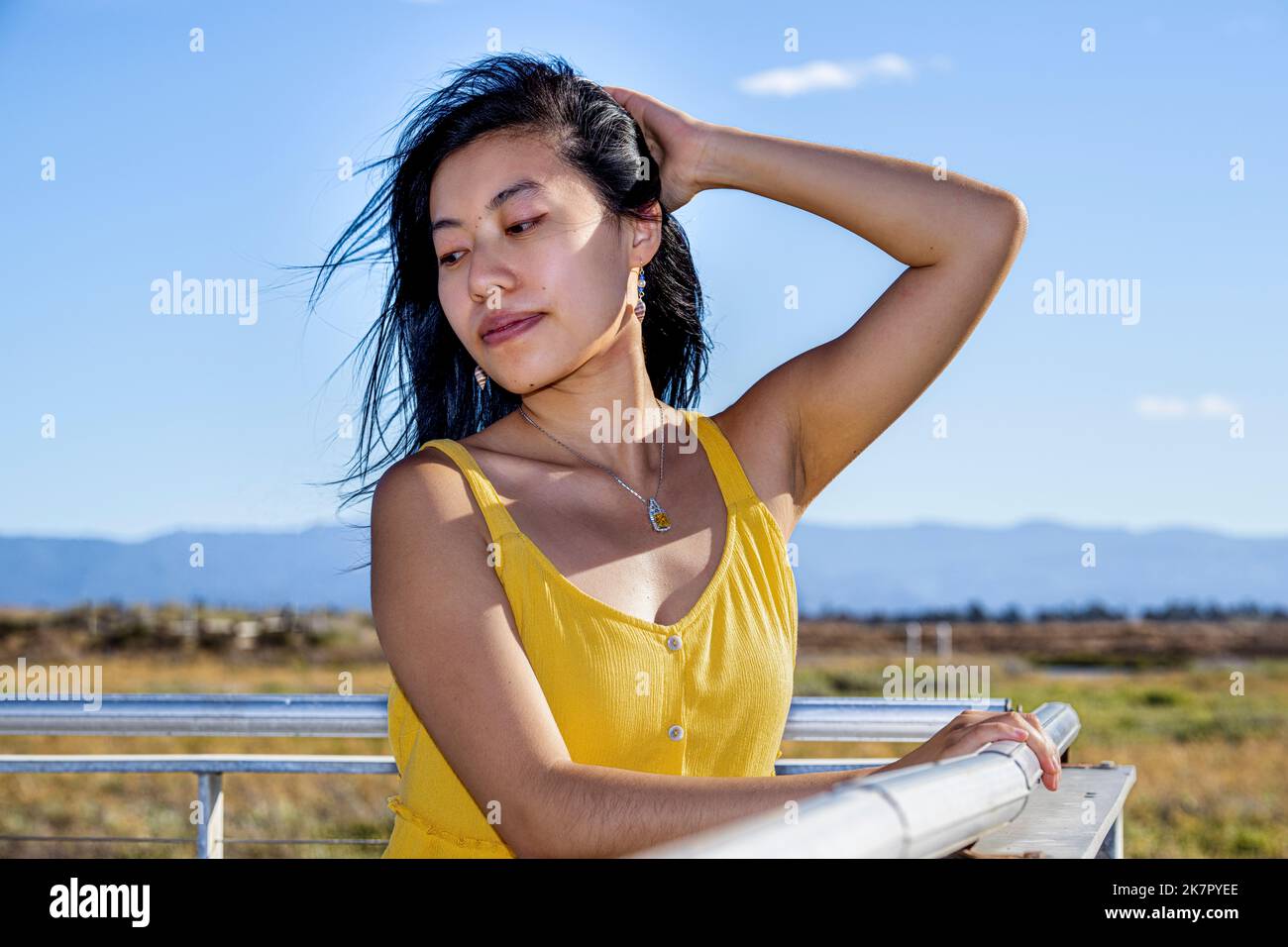 Portrait of Young Woman Standing on a Walkway in a Baylands Nature ...