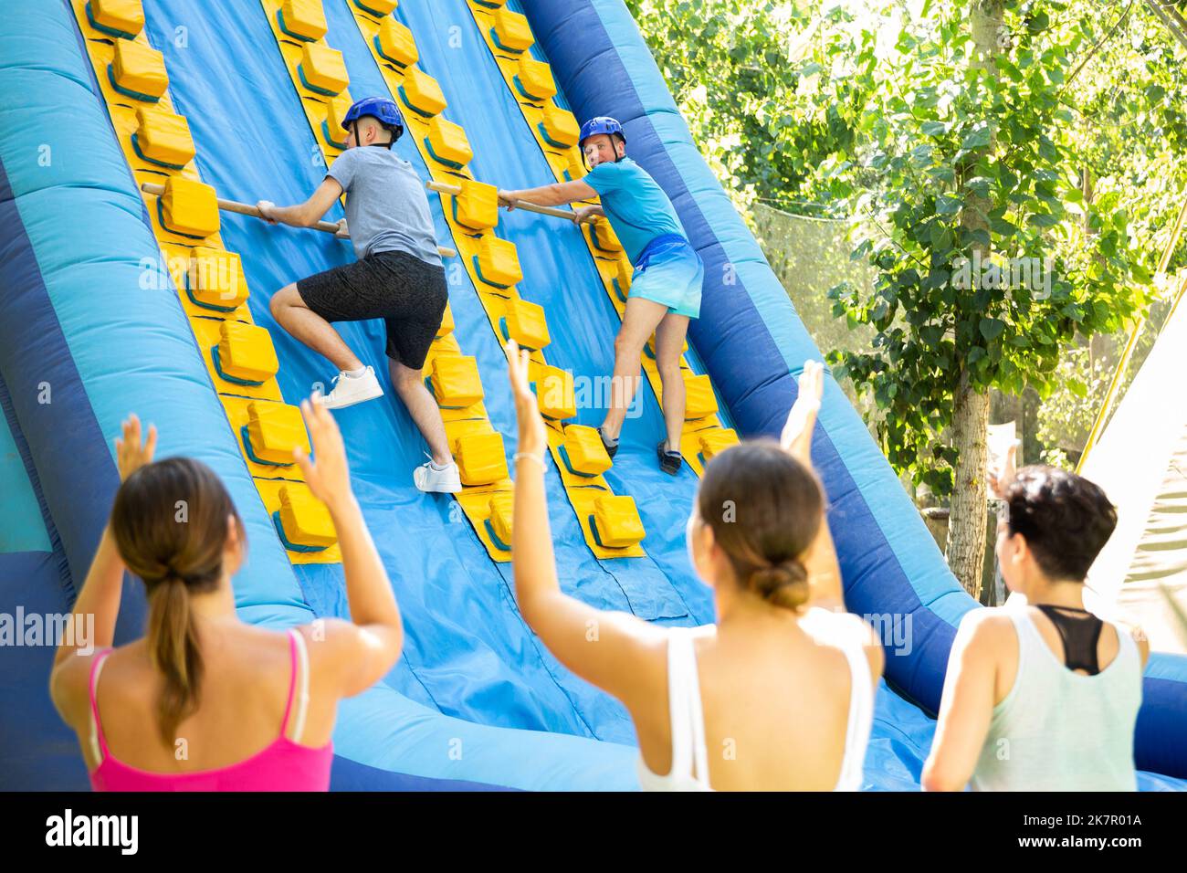 Boy and father climbing ladder hi-res stock photography and images - Alamy