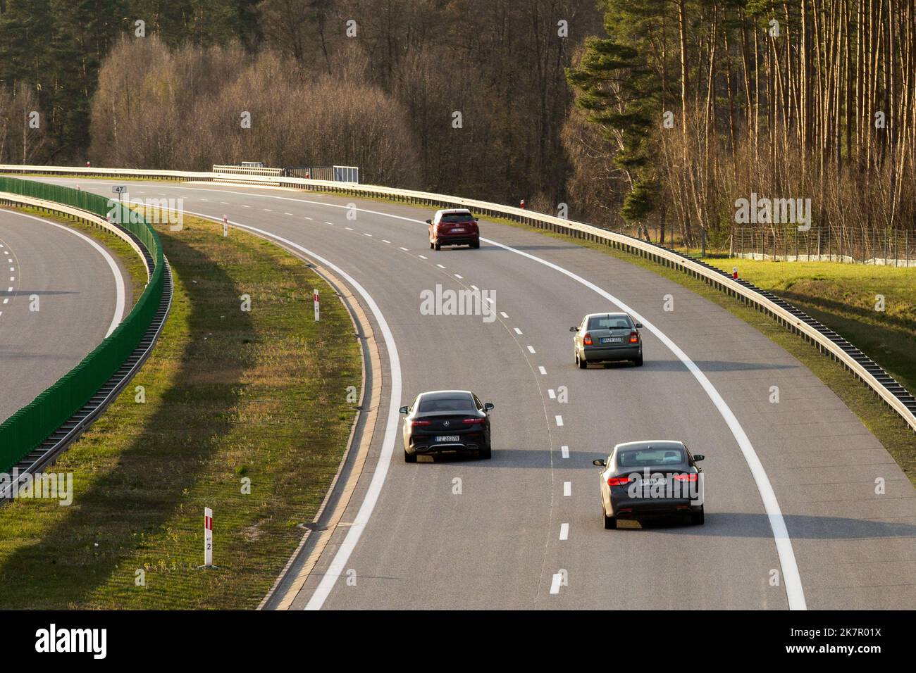 Passenger vehicles driving on the A2 motorway, polish partially tolled ...