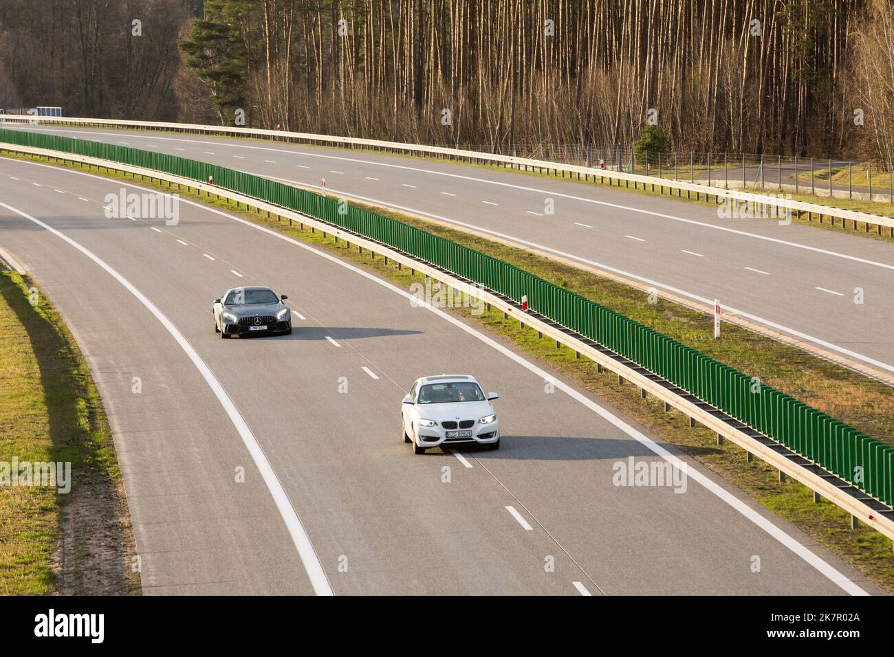 Passenger vehicles driving on the A2 motorway, polish partially tolled ...