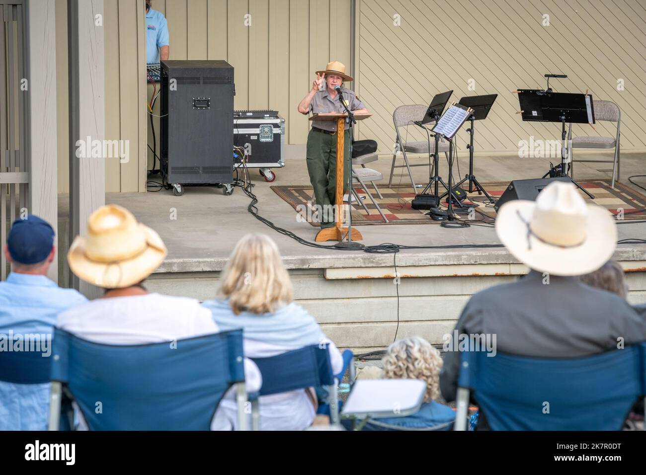 Park ranger speaking on stage at Blue Ridge Music Center Stock Photo ...