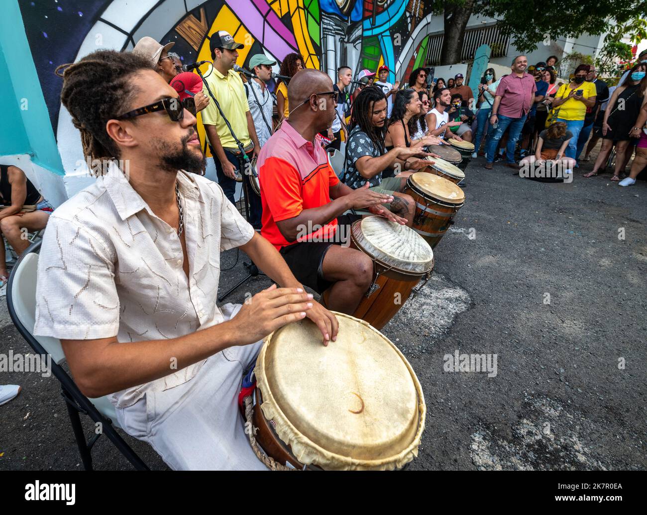 Bomba and Plena musicians performing at Tito Matos Festival Stock Photo ...