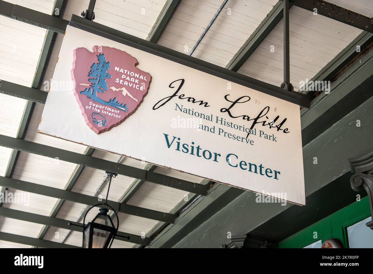 Signage for visitor center of Jean Lafitte National Park in New Orleans ...