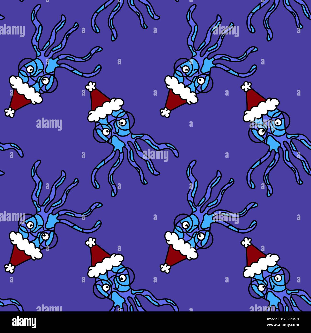 Winter animals seamless cartoon octopus Christmas pattern for Noel ...