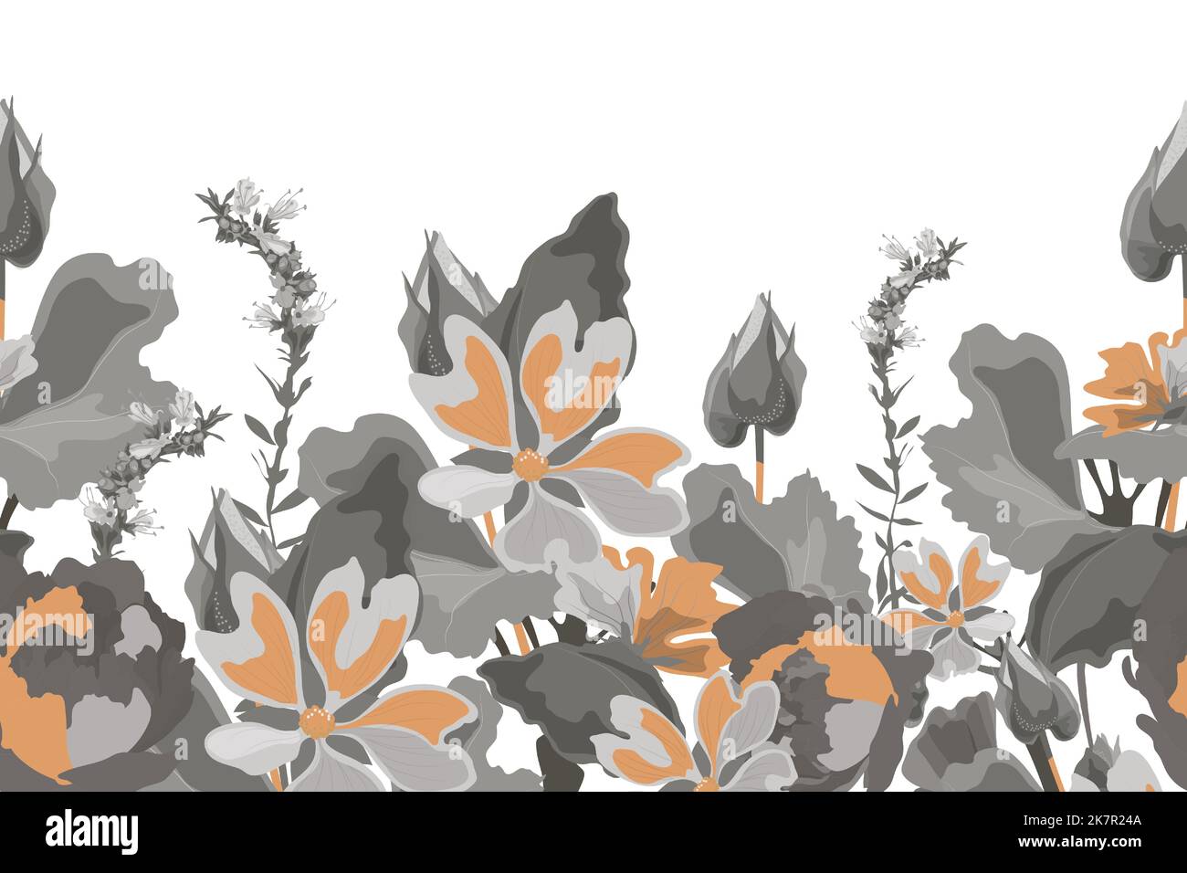 Coffee and orange color flowers on a white background Stock Vector ...