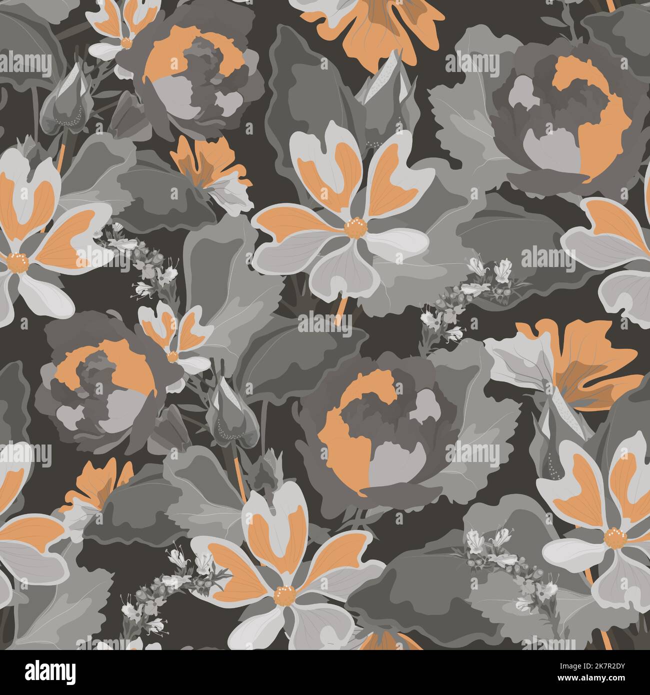 Coffee and orange color flowers on a chocolate background Stock Vector ...