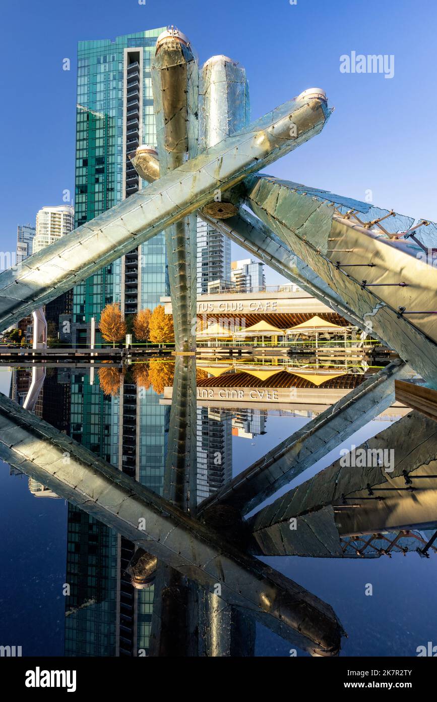 Vancouver cityscapes framed through the Olympic Cauldron in Jack Poole ...