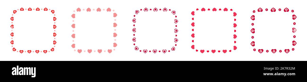 Set of square frames with hearts and flowers. Collection of templates ...