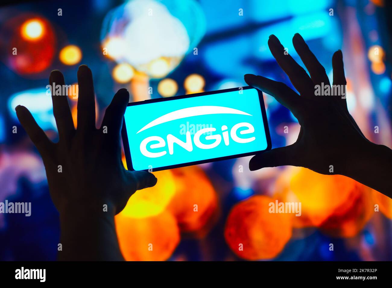 In this photo illustration, the Engie logo is displayed on a smartphone ...