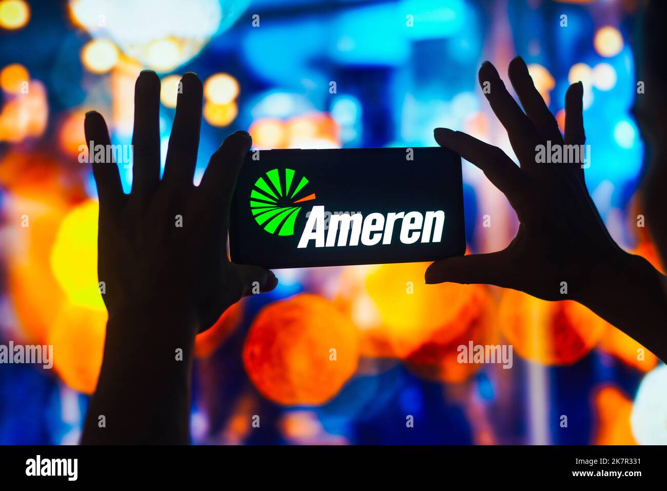 In this photo illustration, the Ameren Corporation logo is displayed on ...