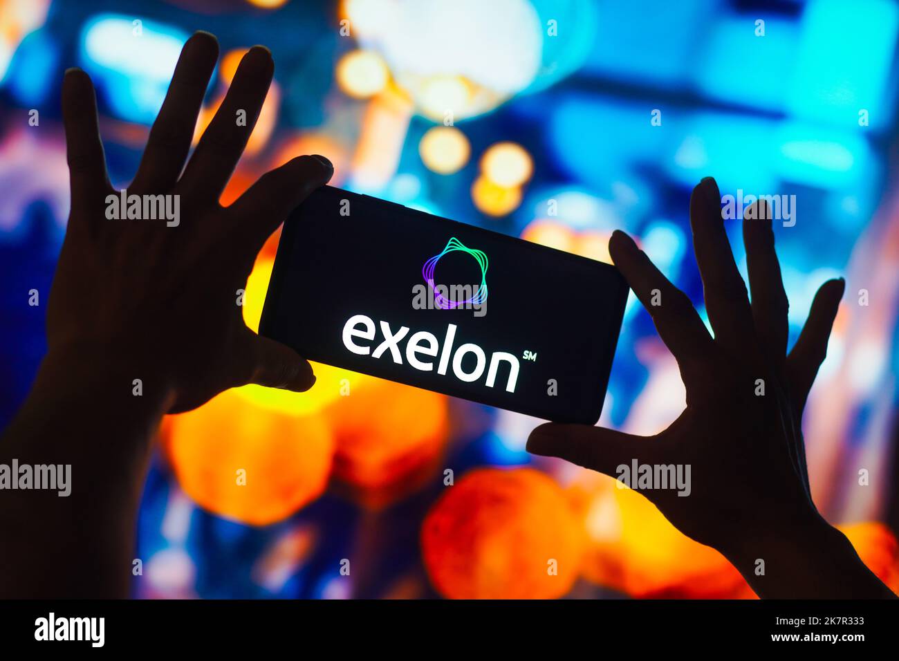 In this photo illustration, the Exelon Corporation logo is displayed on ...