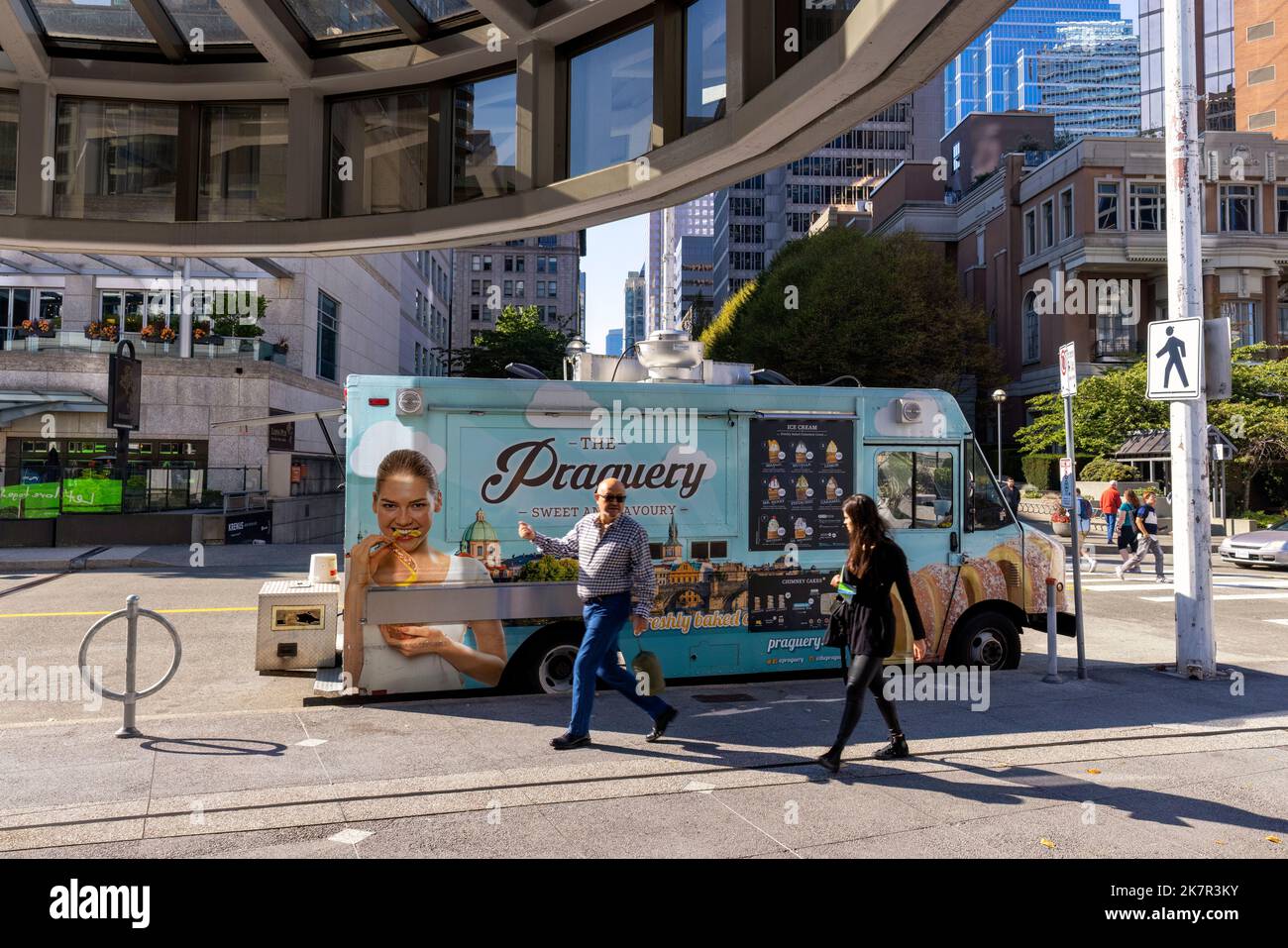 Street scene in downtown Vancouver with The Praguery food truck ...