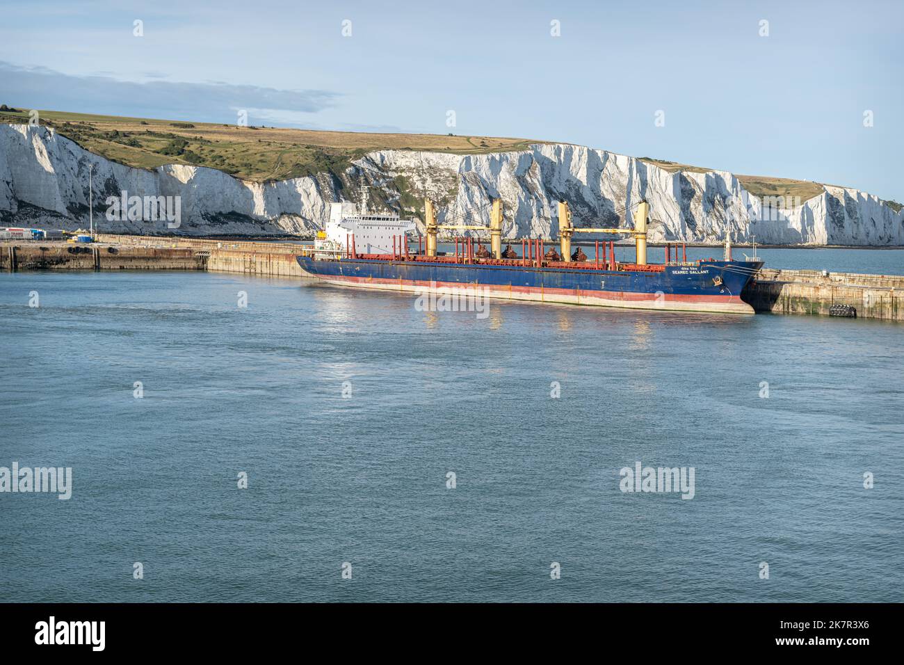 Dover Harbour wall with the small freighter Seamec Gallant and the ...