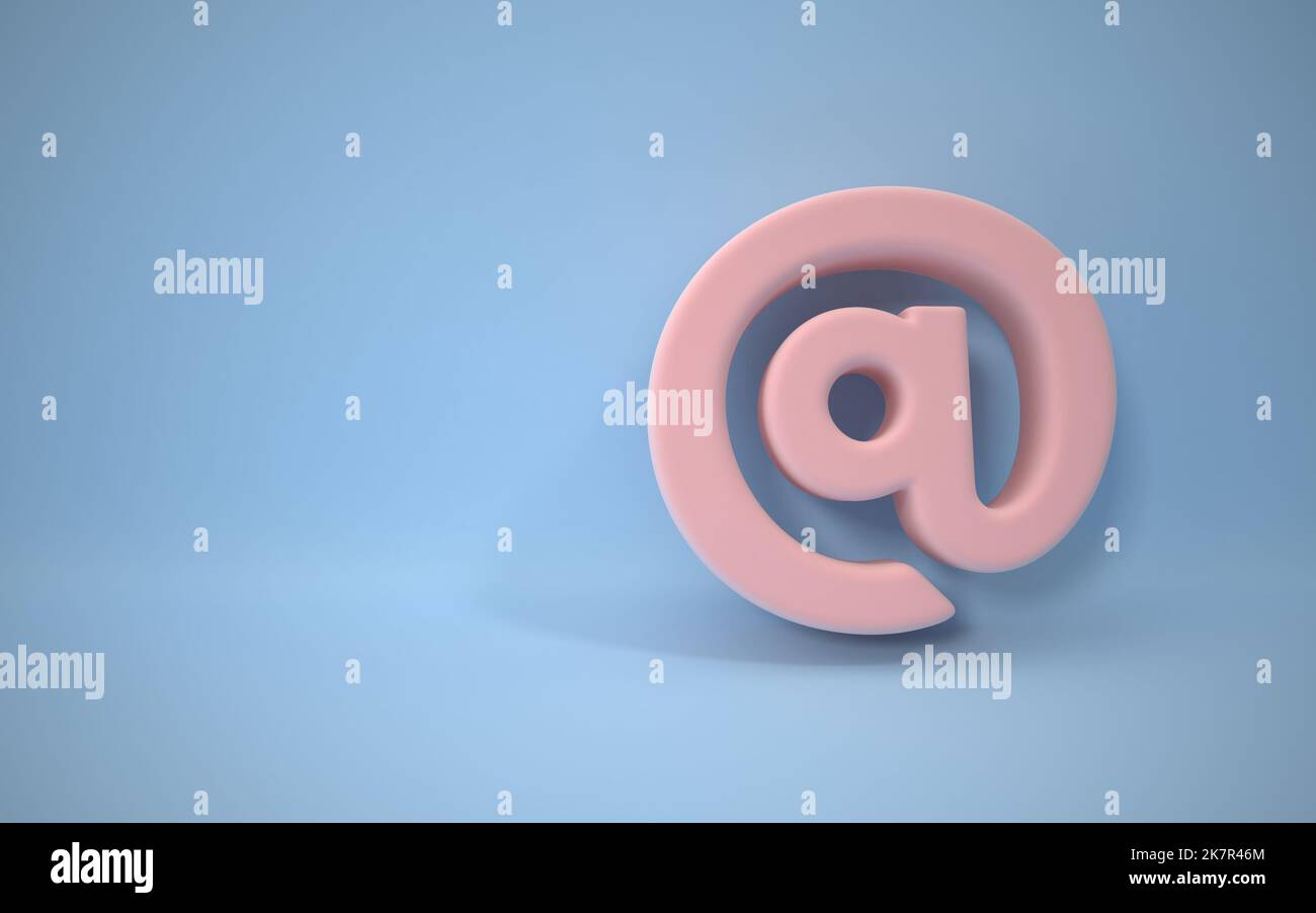 At Symbol On Blue Background , This is a 3d rendered computer generated ...