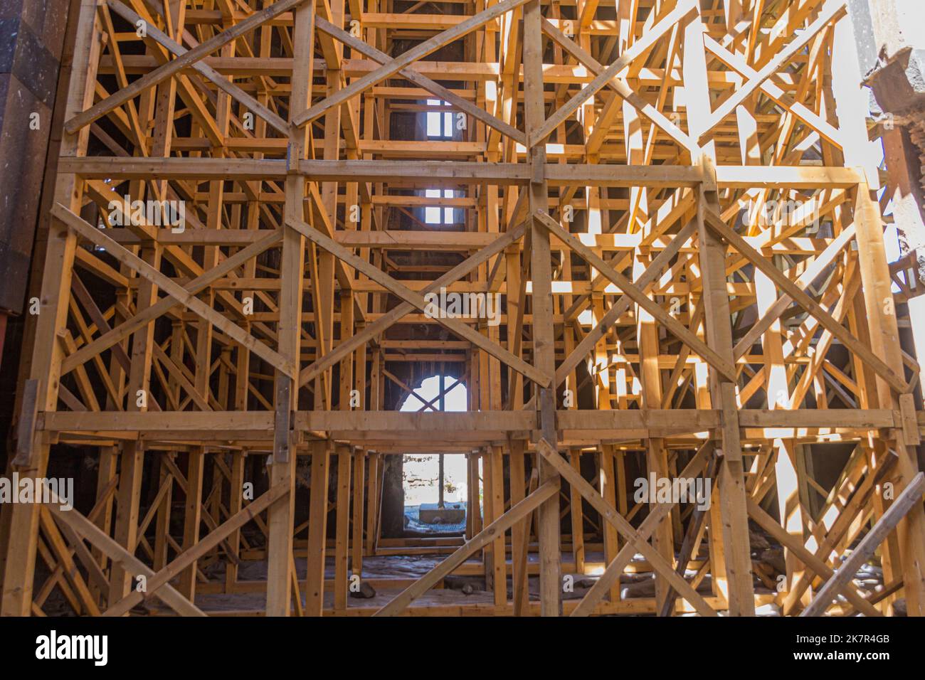 Scaffolding in the Cathedral of the ancient city Ani, Turkey Stock ...