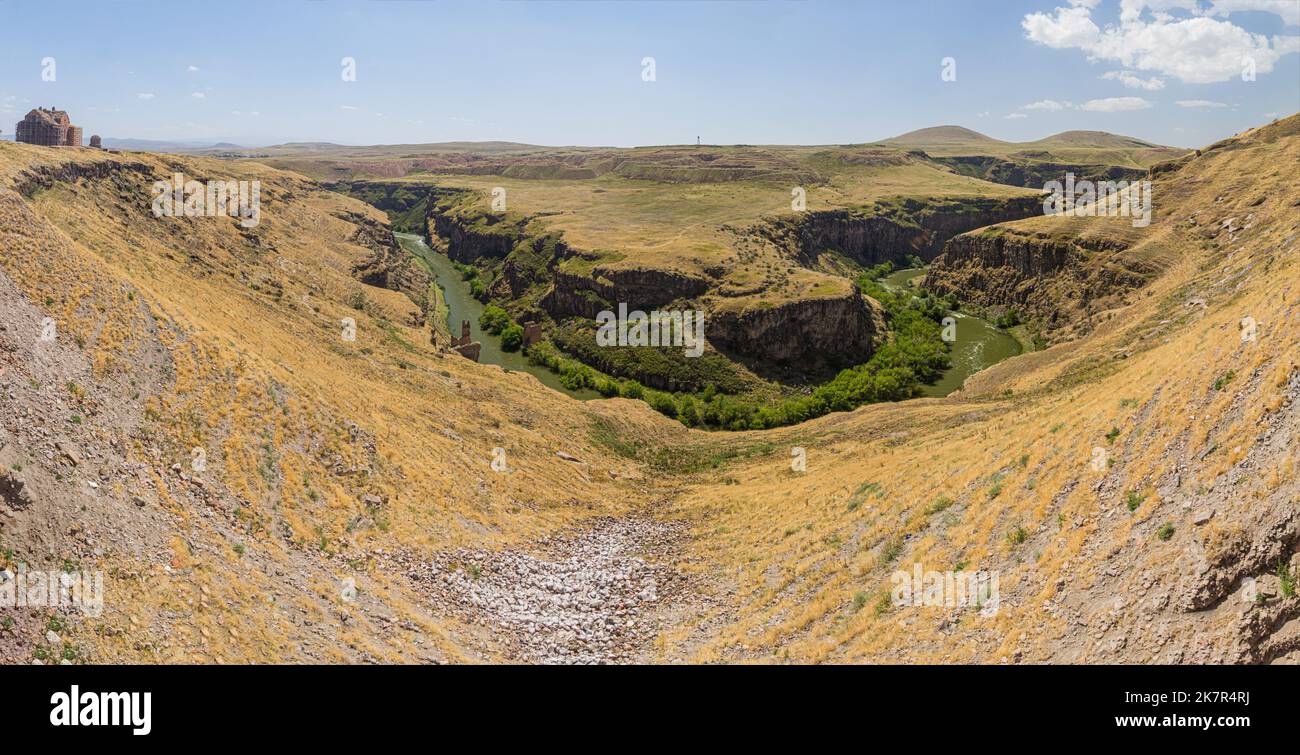 Ruins of the ancient city Ani with Akhuryan (Arpachay) river valley ...