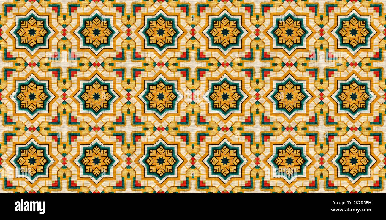 Traditional tile mosaic seamless border pattern print. Fabric effect ...