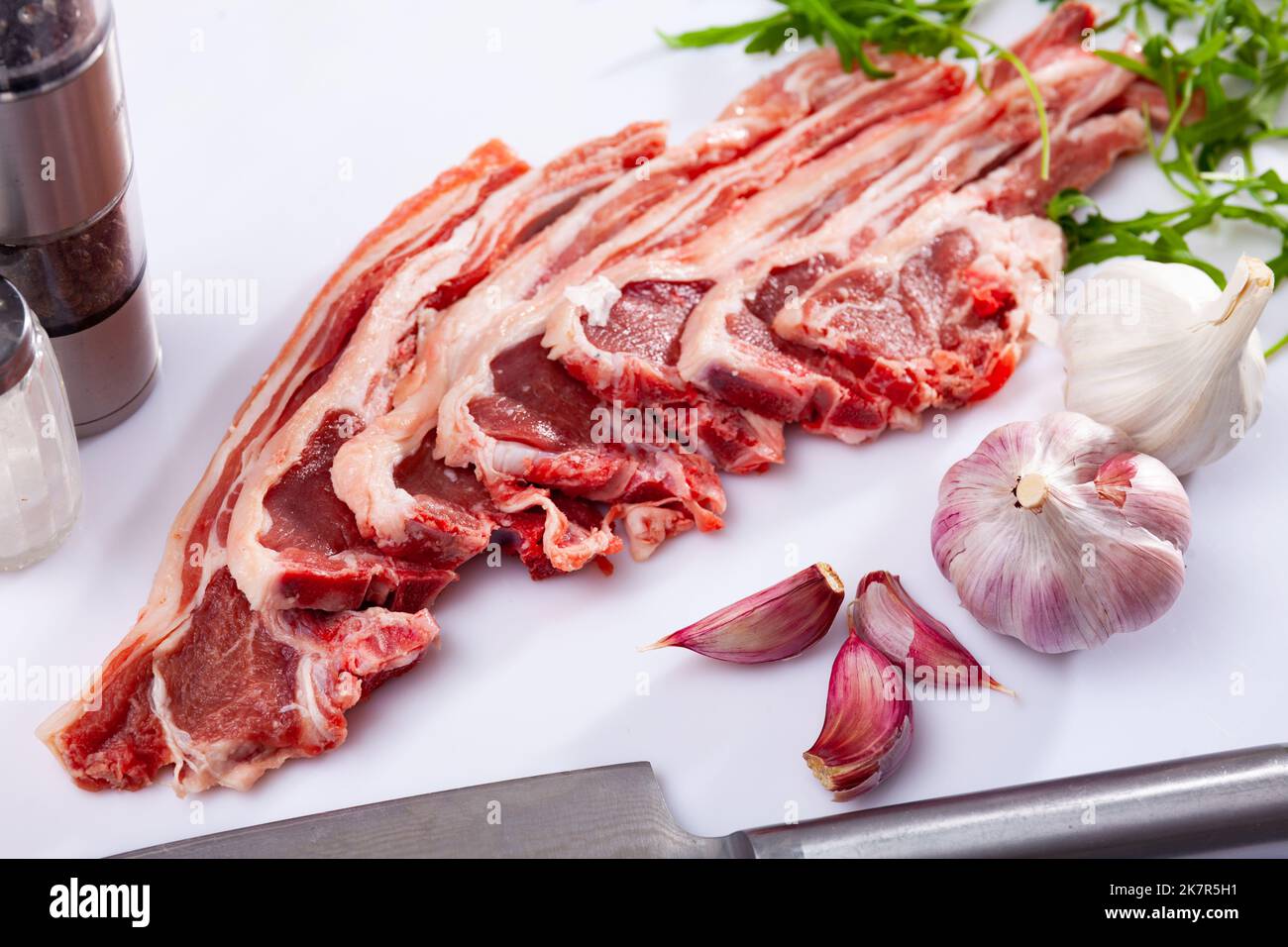 Chops of fresh raw lamb ribs Stock Photo - Alamy