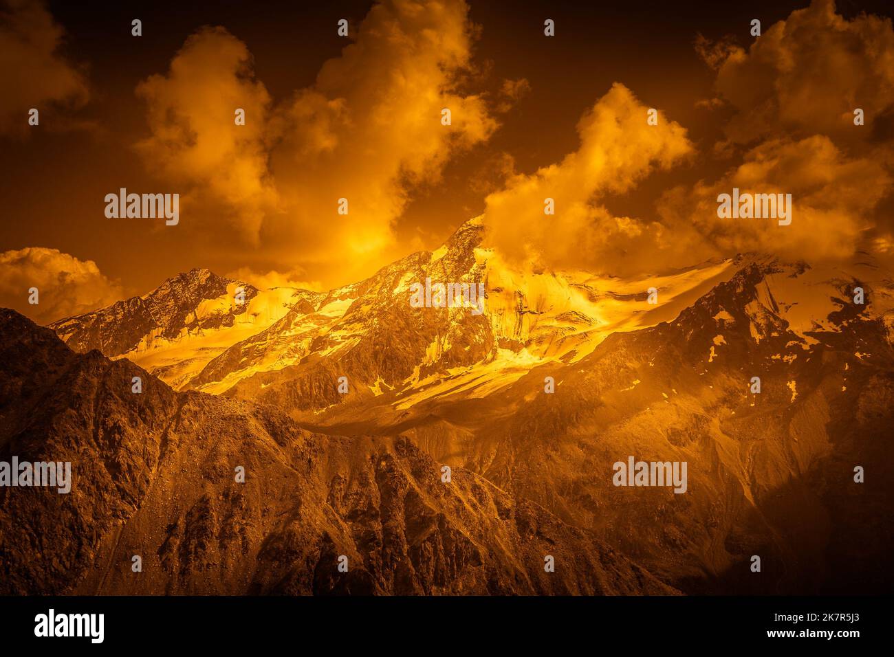 Fantasy color aerial view of Palla Bianca massif and its surrounding ...