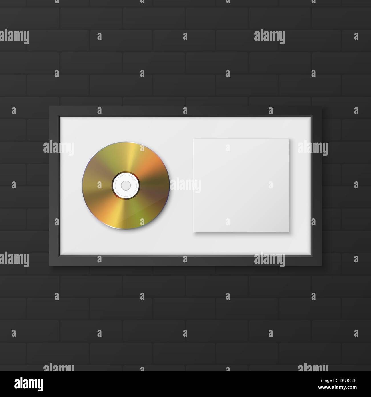 Realistic Vector 3d Yellow Golden CD, Label with Black CD Cover Frame ...