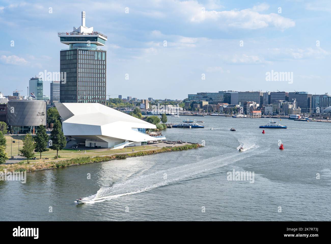 A'Dam lookout tower with swings ride overlooks the city of Amsterdam ...