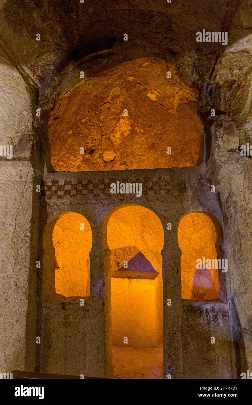 Cave church in Goreme open air museum in Cappadocia, Turkey Stock Photo ...