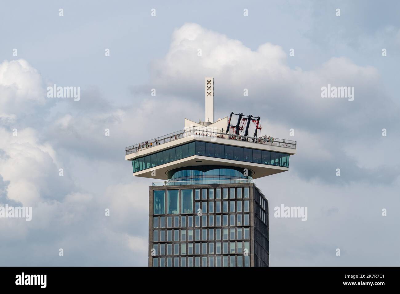 A'Dam lookout tower with swings ride overlooks the city of Amsterdam ...